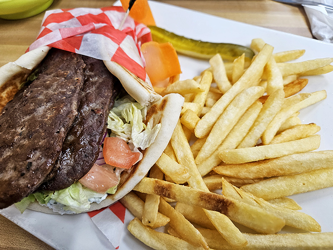 Lunch makes an appearance with this hearty burger and fries combo &ndash; proof that Caesar's knows its way around both ends of the diner menu spectrum.