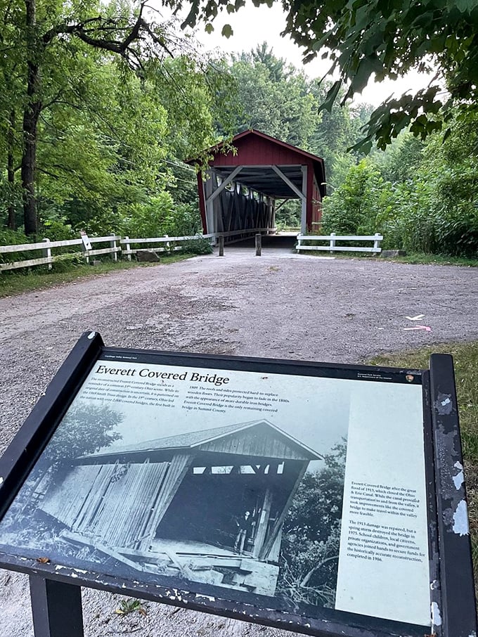 History you can actually read! The informational sign offers context that transforms this from "pretty bridge" to "time machine."