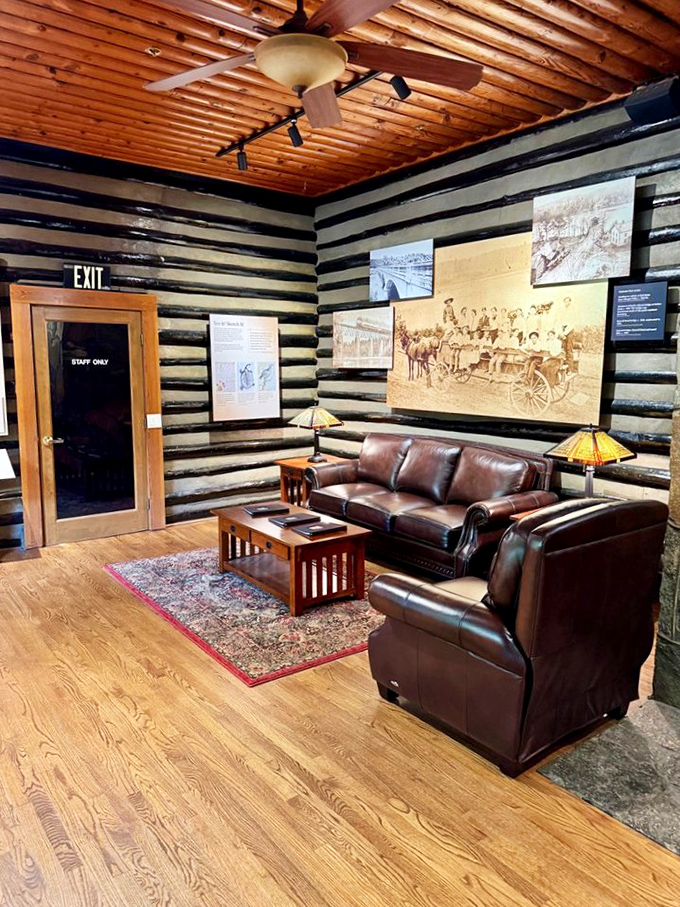 Inside, the Chattahoochee's story unfolds against log cabin walls. History never looked so cozy—like a museum and mountain retreat had a perfect baby.