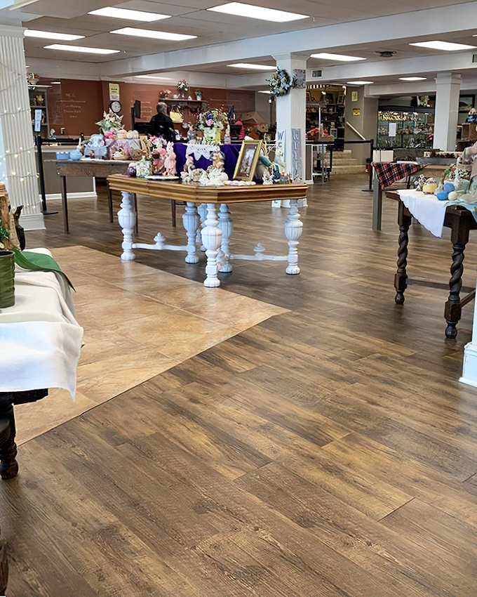 Treasures displayed on tables that have witnessed decades of family dinners. Each item here carries whispers of its previous life.