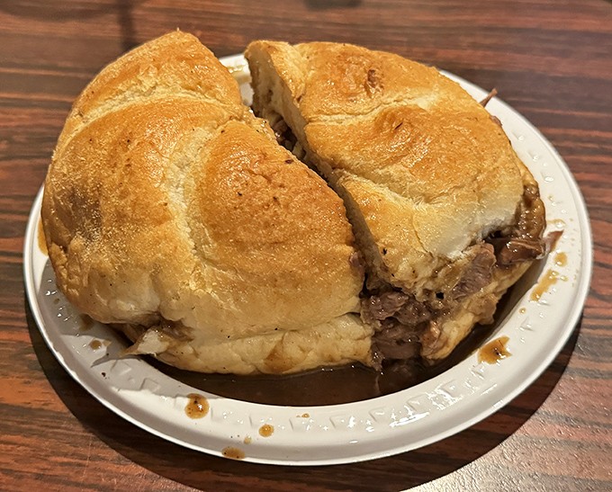 Behold the kaiser roll sandwich&mdash;architectural perfection housing layers of roast beef that would make a vegetarian weep with temptation.