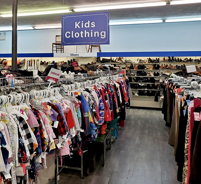 The kids' clothing section: where growth spurts meet good deals, and parents breathe a sigh of relief for their wallets.