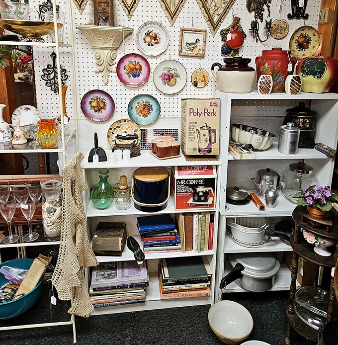 Decorative plates that once graced dining rooms now hang like art, while vintage cookbooks below reveal how America's relationship with butter has evolved.
