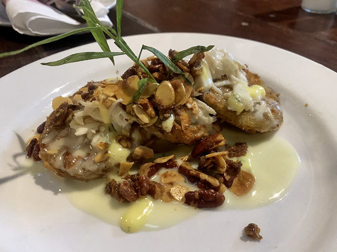 Seafood architecture at its finest. Those crab-topped morsels with toasted nuts create the kind of dish you'll be talking about for weeks.