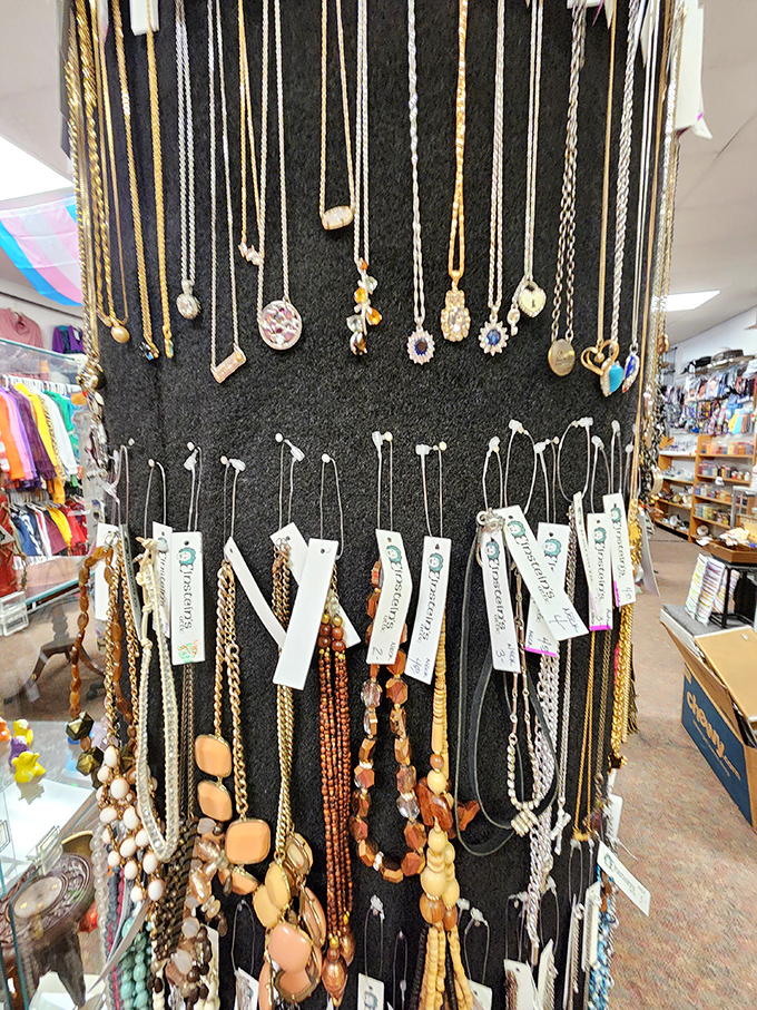 Necklace nirvana! Each pendant tells a different story, from "bohemian art teacher" to "that summer I backpacked through Arizona."