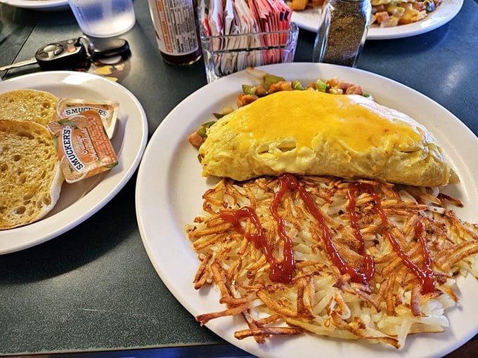 This omelet doesn't just feed you; it adopts you. The cheese pull alone deserves its own Instagram account.