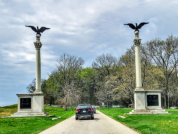 Twin columns frame the entrance like majestic bookends to America's most important winter survival story.