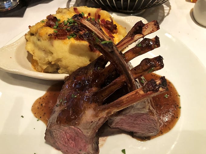 Rack of lamb so tender it practically falls off the bone before you touch it.