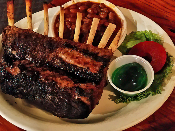 Rack of lamb that's dressed to impress, with bones standing at attention like they're proud to be part of this culinary experience.