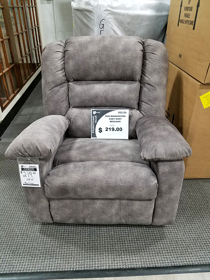This recliner isn't just furniture; it's someone's future nap headquarters, complete with price tag that won't give you nightmares.