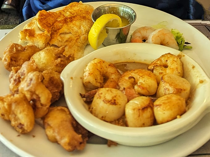 The seafood platter that answers the eternal question: "Why choose one when you can have it all?" Crispy, tender, and utterly irresistible.