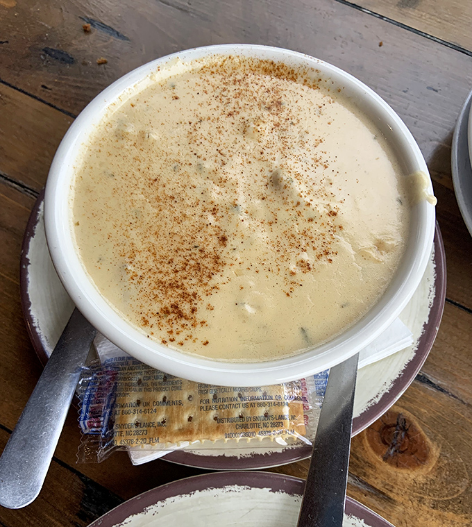 She-crab soup that's richer than most retirement portfolios. Velvety, decadent, and worth every calorie-laden spoonful.