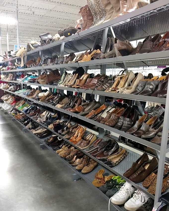 Shoe paradise or footwear museum? Row upon row of potential glass slippers await their Cinderella, from practical flats to statement heels.