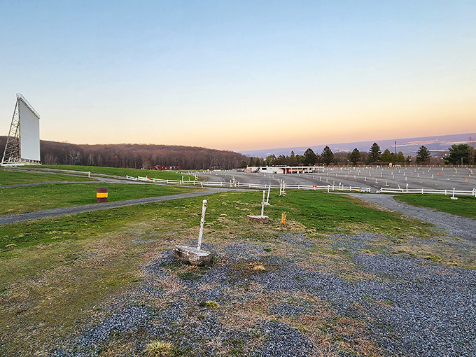 Dawn at the Circle&mdash;empty now, but by nightfall, these parking spots will become private theater boxes under the stars.