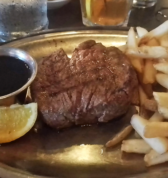 This sirloin steak isn't just cooked&mdash;it's been understood. Paired with golden fries and a side of au jus that's practically drinkable.