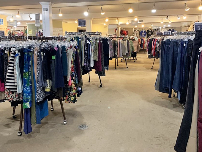 The clothing department stretches on like a fashionable infinity, where patient shoppers are rewarded with hidden gems among the hangers.