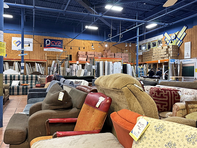 The sofa section resembles a living room support group &ndash; "Hi, I'm a corduroy sectional, and it's been three months since someone spilled wine on me."