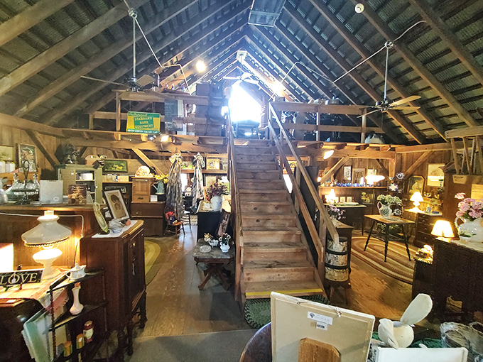 These wooden stairs don't just lead to a second floor&mdash;they're a stairway to heaven for vintage enthusiasts seeking the perfect forgotten treasure.