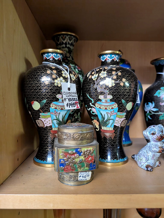 Cloisonn&eacute; vases showcase intricate craftsmanship that predates planned obsolescence. They've outlasted eight iPhone generations and still look spectacular.