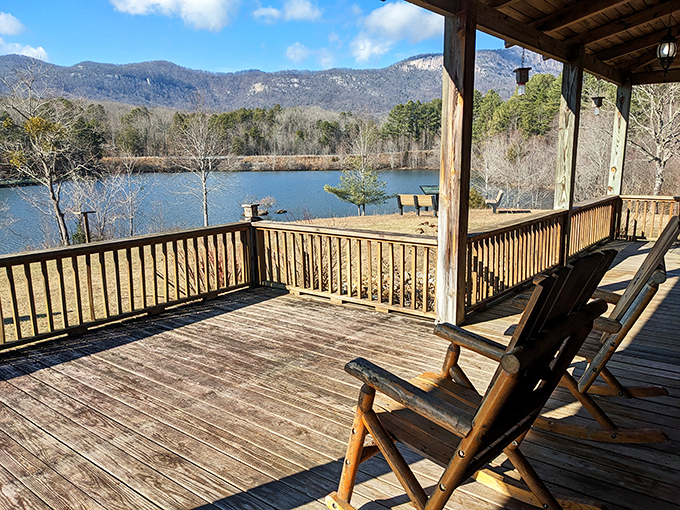 Office view upgrade: Trade your cubicle for this cabin porch where rocking chairs and lake views come standard with every reservation.