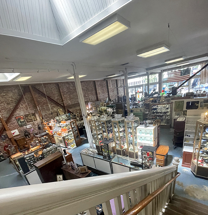 The mezzanine offers a new perspective on the treasure hunt below. From up here, you can spot your next vintage obsession.