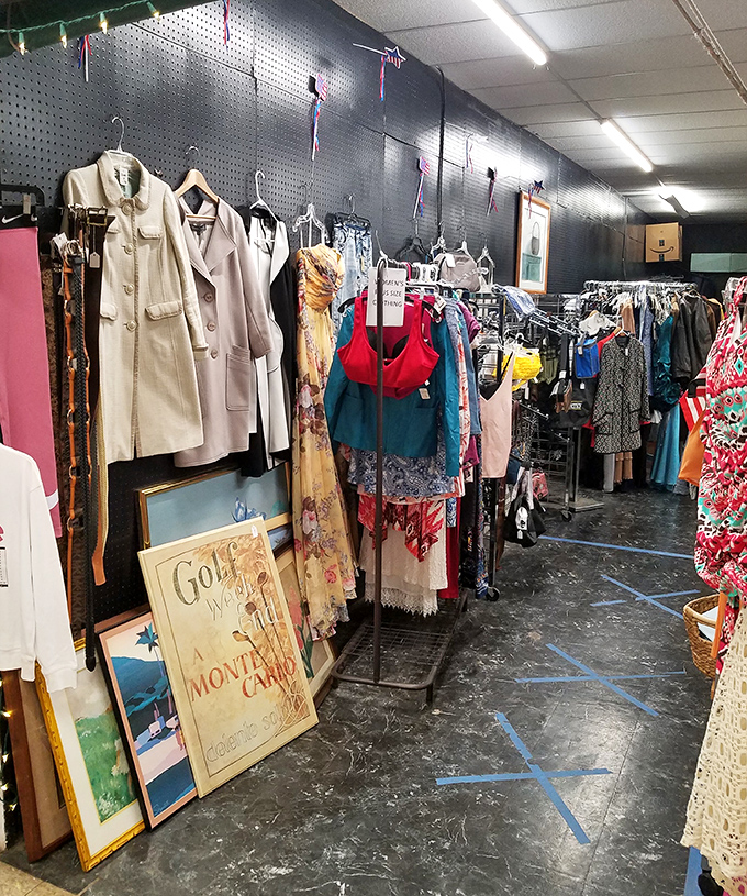 Vintage clothing racks tell stories of decades past. That cream-colored coat might have witnessed Woodstock, or at least a really good Bruce Springsteen concert.