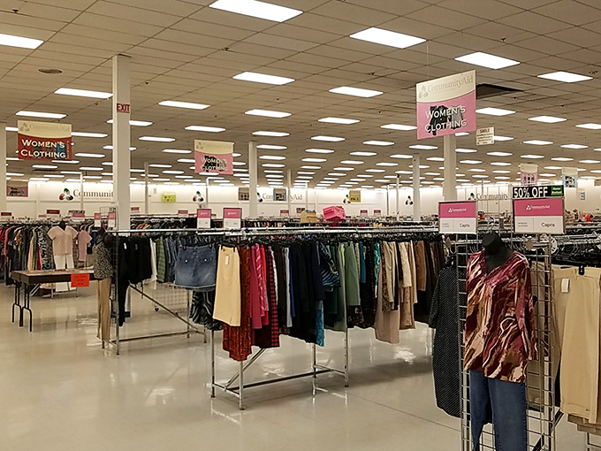 The women's clothing section—where fashion trends come full circle and yesterday's splurges become today's affordable style statements.