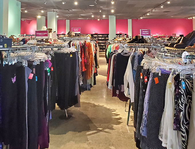 Rack after rack of carefully organized women's clothing offers everything from casual basics to "where did you find THAT?" statement pieces.