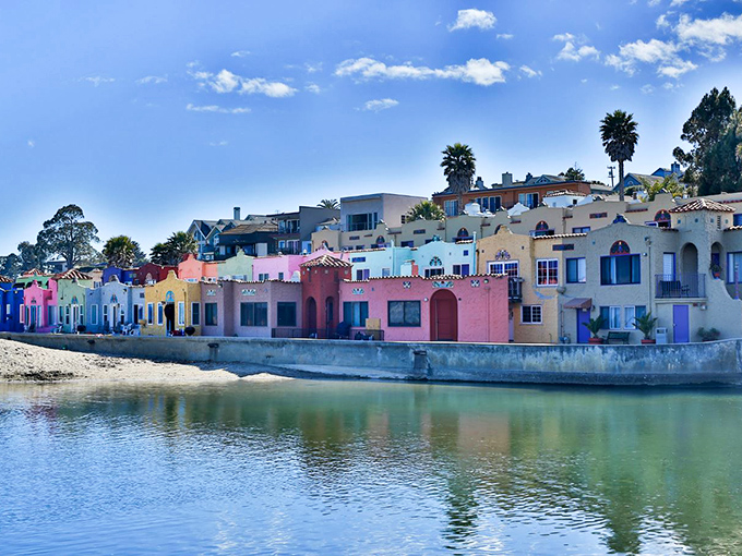 Capitola's candy-colored homes line the waterfront like a box of saltwater taffy spilled along the shore.