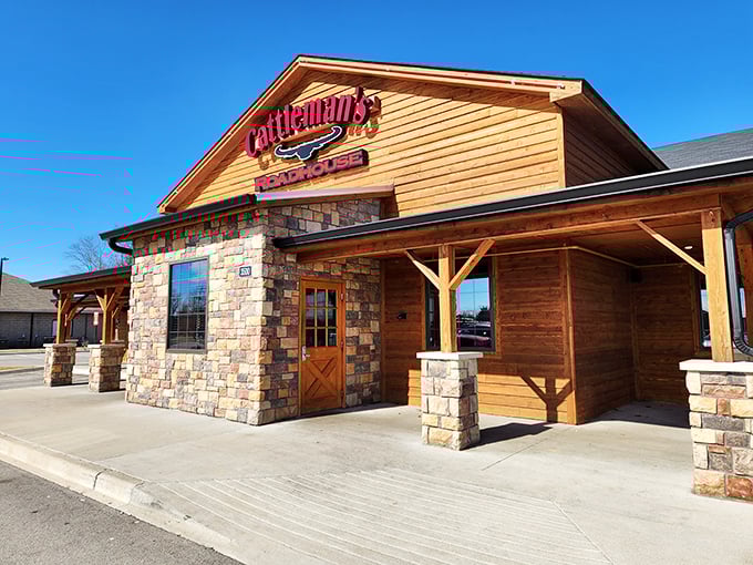 Cattleman's rustic wooden exterior sets the perfect tone. Like a cabin that decided its true calling was serving incredible steaks.
