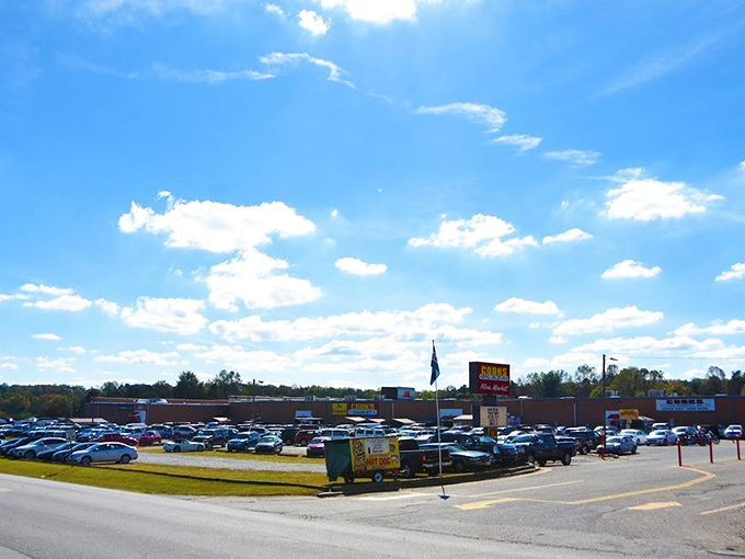 Cooks Flea Market's impressive exterior promises big things inside. That simple "FLEA MARKET" sign understates the wonderland that awaits!