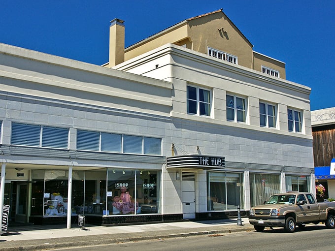 Coos Bay's downtown stretches toward the horizon, a working coastal town where practicality meets Pacific beauty.