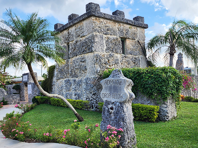 Mystery in stone! Coral Castle's entrance beckons visitors to discover how one man moved massive coral blocks using secrets lost to time.