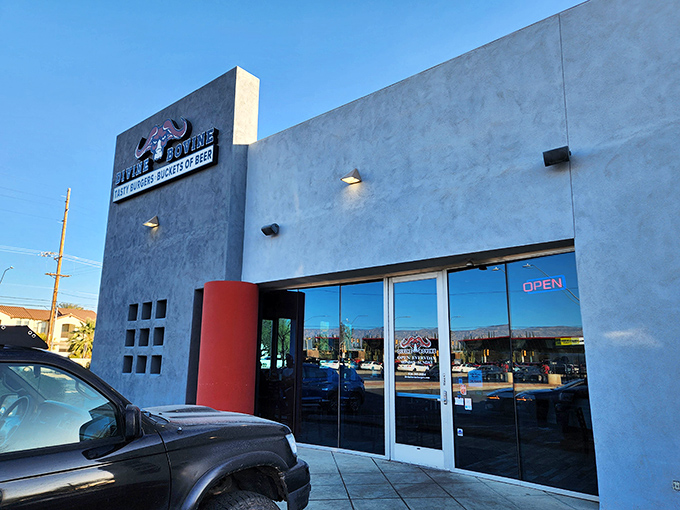 Modern, sleek, and ready to challenge your burger expectations. The blue exterior is just the first surprise of many.