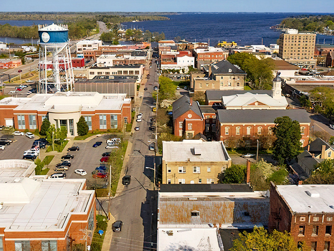Edenton's aerial view reveals a town that knows exactly how pretty it is, with fall colors framing its historic heart.