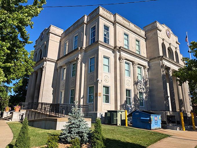 Stately St. Francois County Courthouse commands respect with its neoclassical grandeur and community spirit.