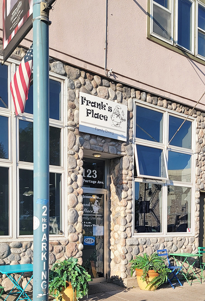 Stone walls and potted plants welcome you to a breakfast buffet worth crossing the Mackinac Bridge for.