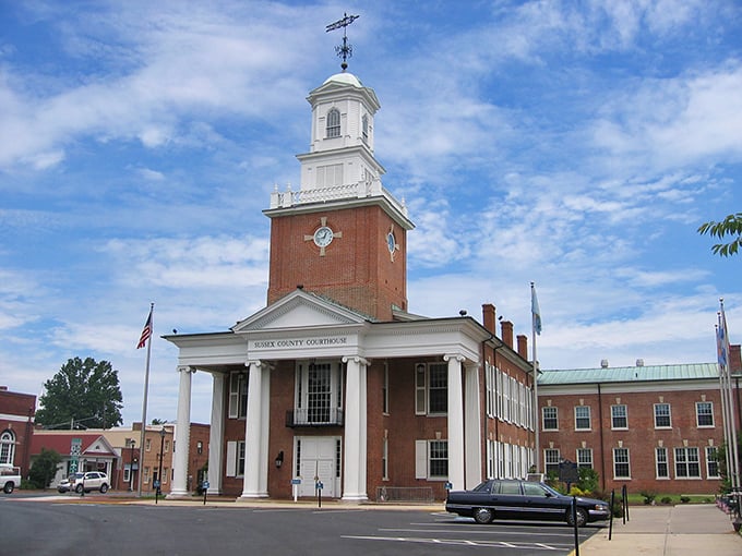 Georgetown's historic courthouse rises majestically above the town circle, a landmark since the early 1800s.