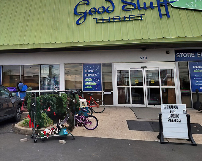 Good Stuff's cheerful green exterior matches its mission&mdash;bringing smiles through bargains while helping local kids.
