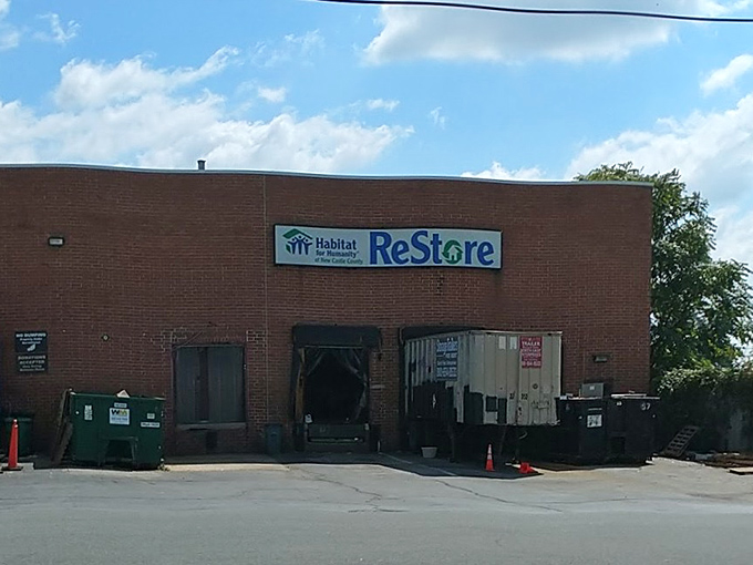 Behind this brick facade lies furniture salvation &ndash; sofas, tables, and chairs waiting for their second chance at home.