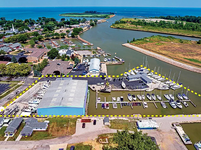 Huron's marina channels create watery streets where boats, not cars, make the daily commute to Lake Erie's open waters.