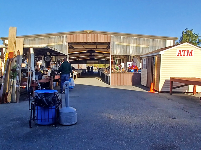 Jake's Flea Market with colorful toys and merchandise displayed in boxes. A rainbow of retail therapy under the open sky!