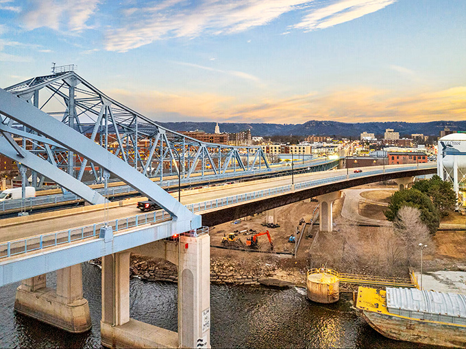 La Crosse's iconic bridge spans the mighty Mississippi. Engineering marvel meets natural wonder in this riverside gem!