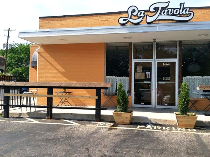 La Tavola's sunny orange exterior is like a slice of Mediterranean sunshine dropped into Grandview Heights.