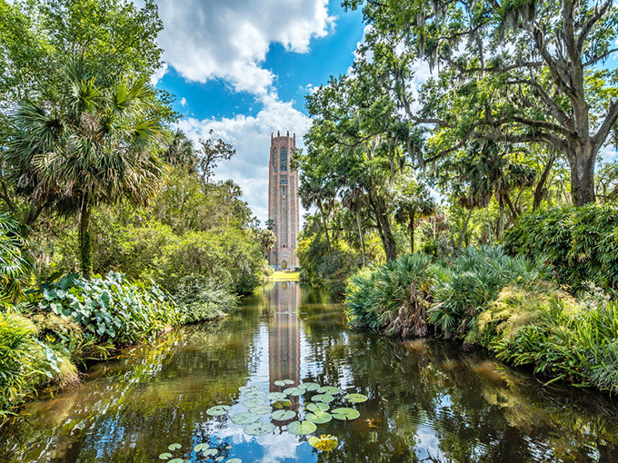 Bok Tower Gardens' reflection creates twice the beauty in Lake Wales. A feast for the eyes that respects your retirement budget.