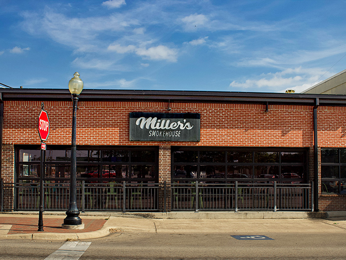 Miller's Smokehouse's brick fa&ccedil;ade brings a touch of class to downtown Belton. BBQ with architectural character is twice as satisfying! 