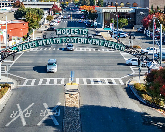 Modesto's iconic arch welcomes you with the city's values – where "Water, Wealth, Contentment, Health" isn't just a motto, it's a lifestyle.