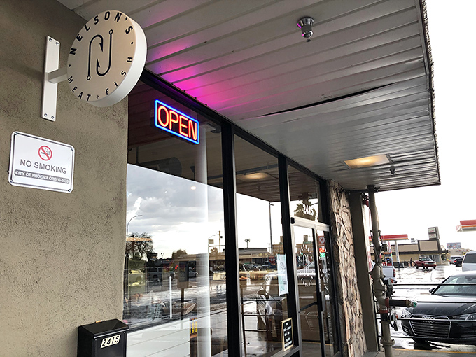 Nelson's Meat + Fish keeps it simple with a clean, modern sign. This Phoenix gem is where seafood connoisseurs find their happy place.