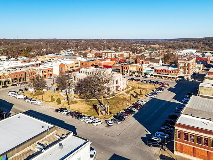 A bird's eye view of Neosho shows why it's called the "Flower Box City." Natural beauty surrounds this budget-friendly community.