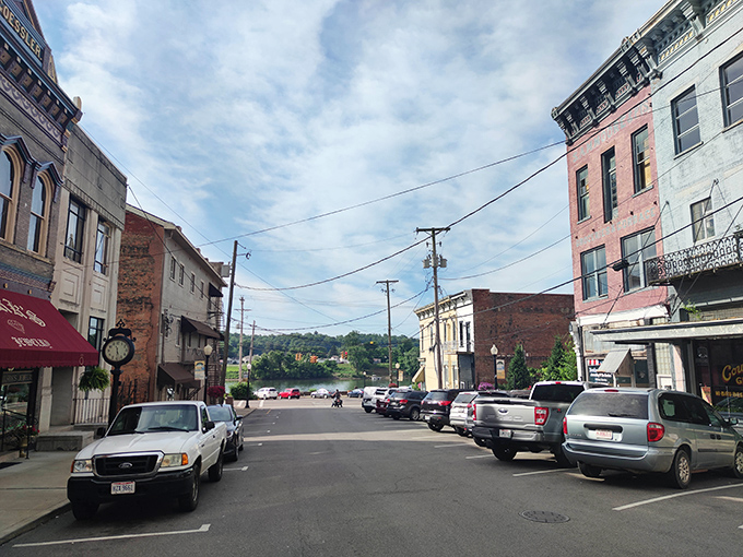 Rolling hills frame this river town's main drag like a postcard from Appalachian America's heartland.